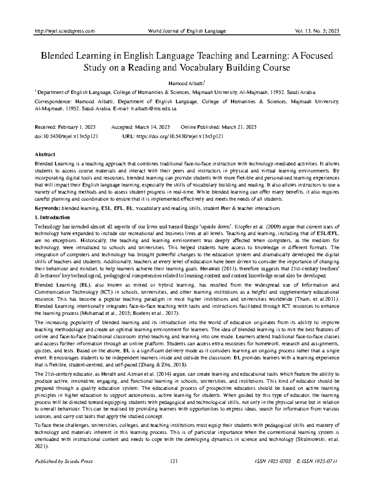 Blended Learning in ESL: Enhancing Vocabulary & Reading Skills (ENG 101 ...