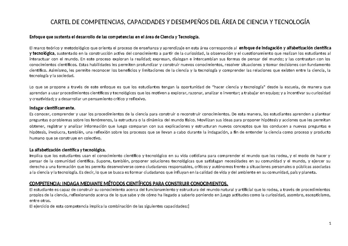 Desarrollo de Competencias en Ciencia y Tecnología - C Y T - Studocu