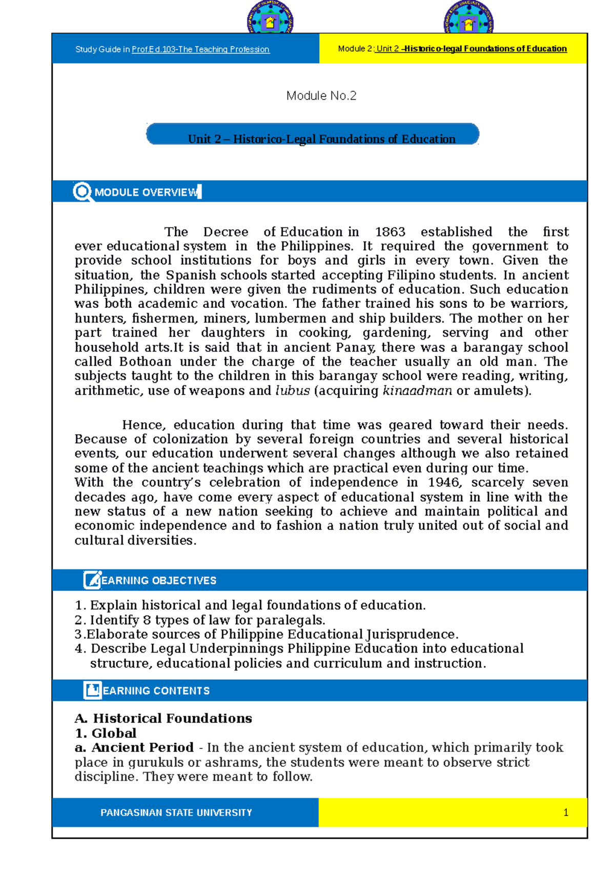 Module 2: Historical and Legal Foundations of Education - Studocu