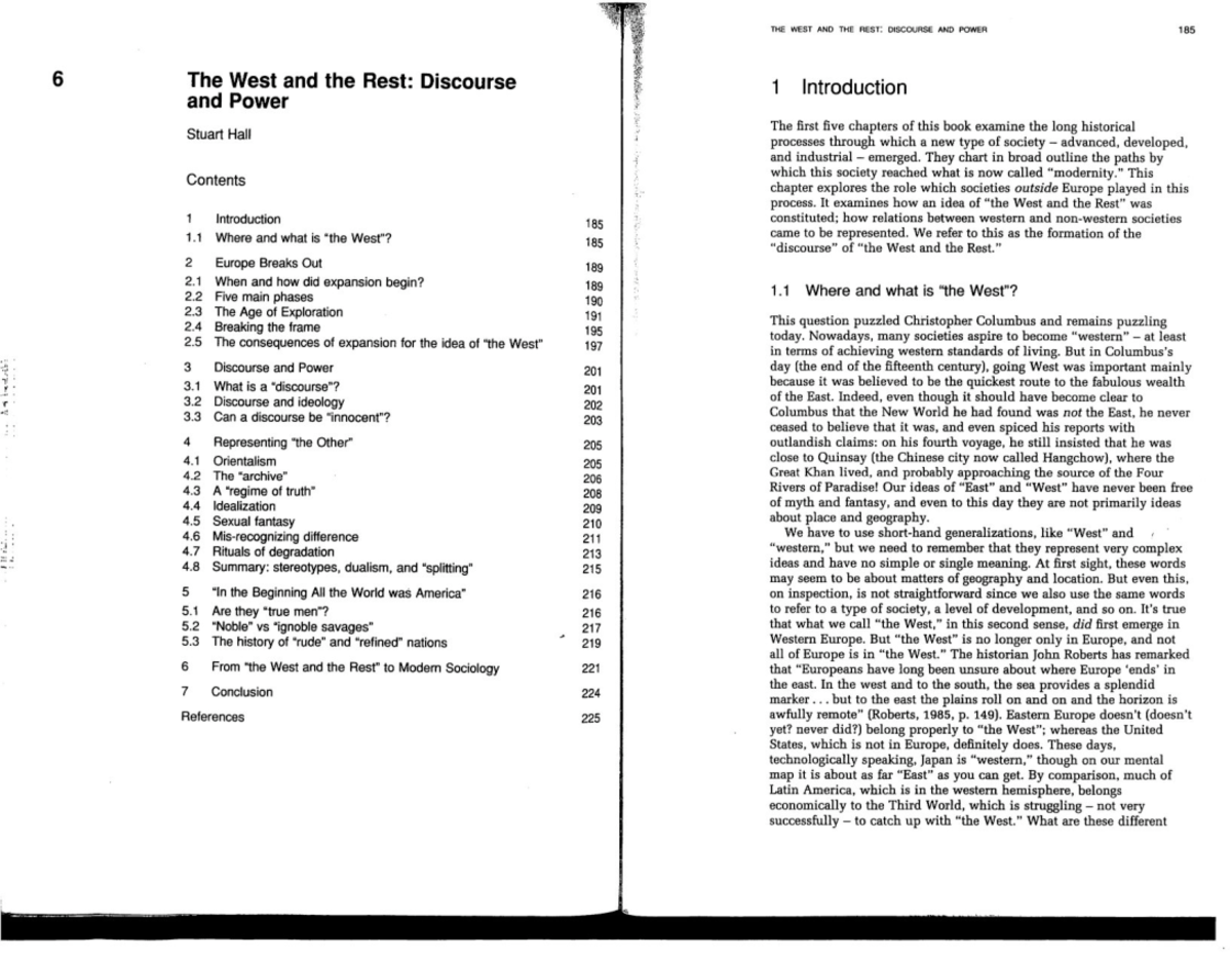 Stuart Hall's "The West and the Rest": Discourse & Power Insights - Studocu