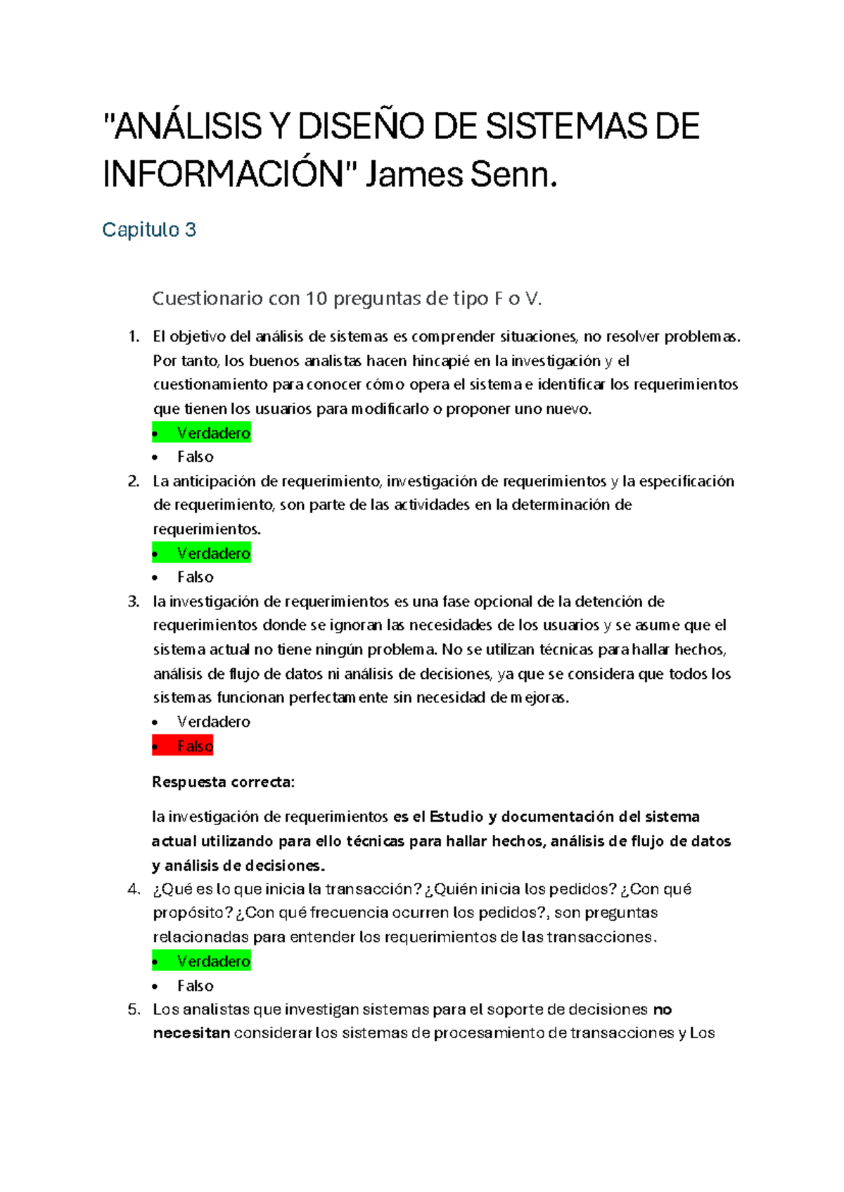 Capítulo 3 - Cuestionario Falso/Verdadero y Selección Múltiple - Studocu