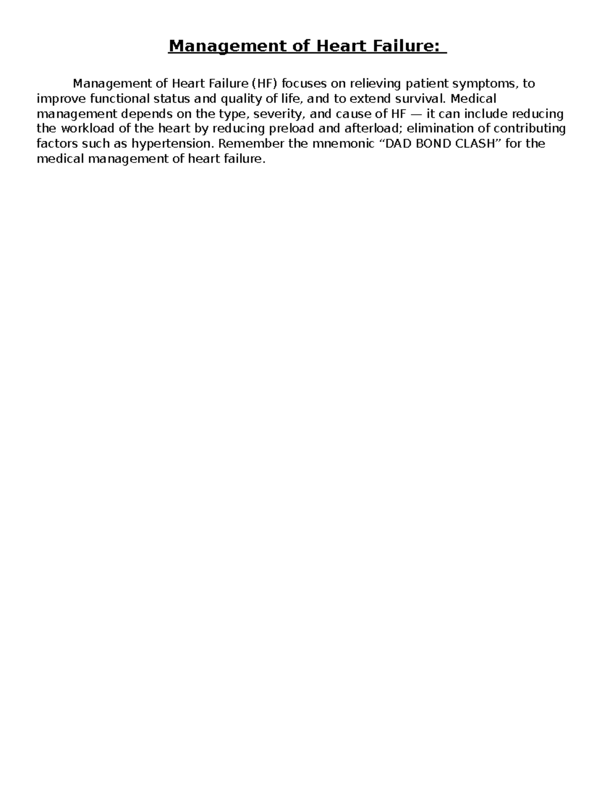 Management of Heart Failure (HF): Key Strategies & Medications - Studocu