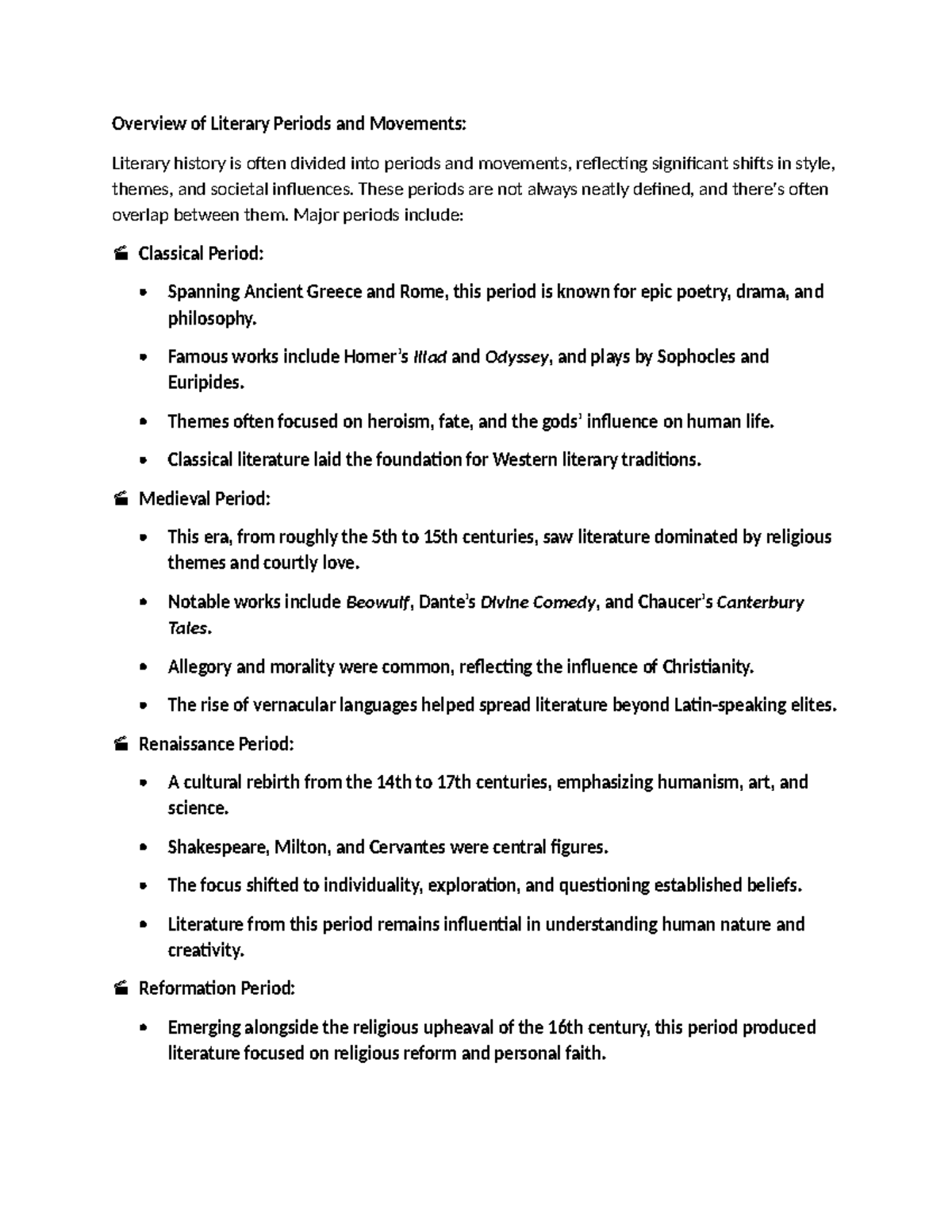 Literary Periods & Movements: A Comprehensive Overview Essay Notes ...