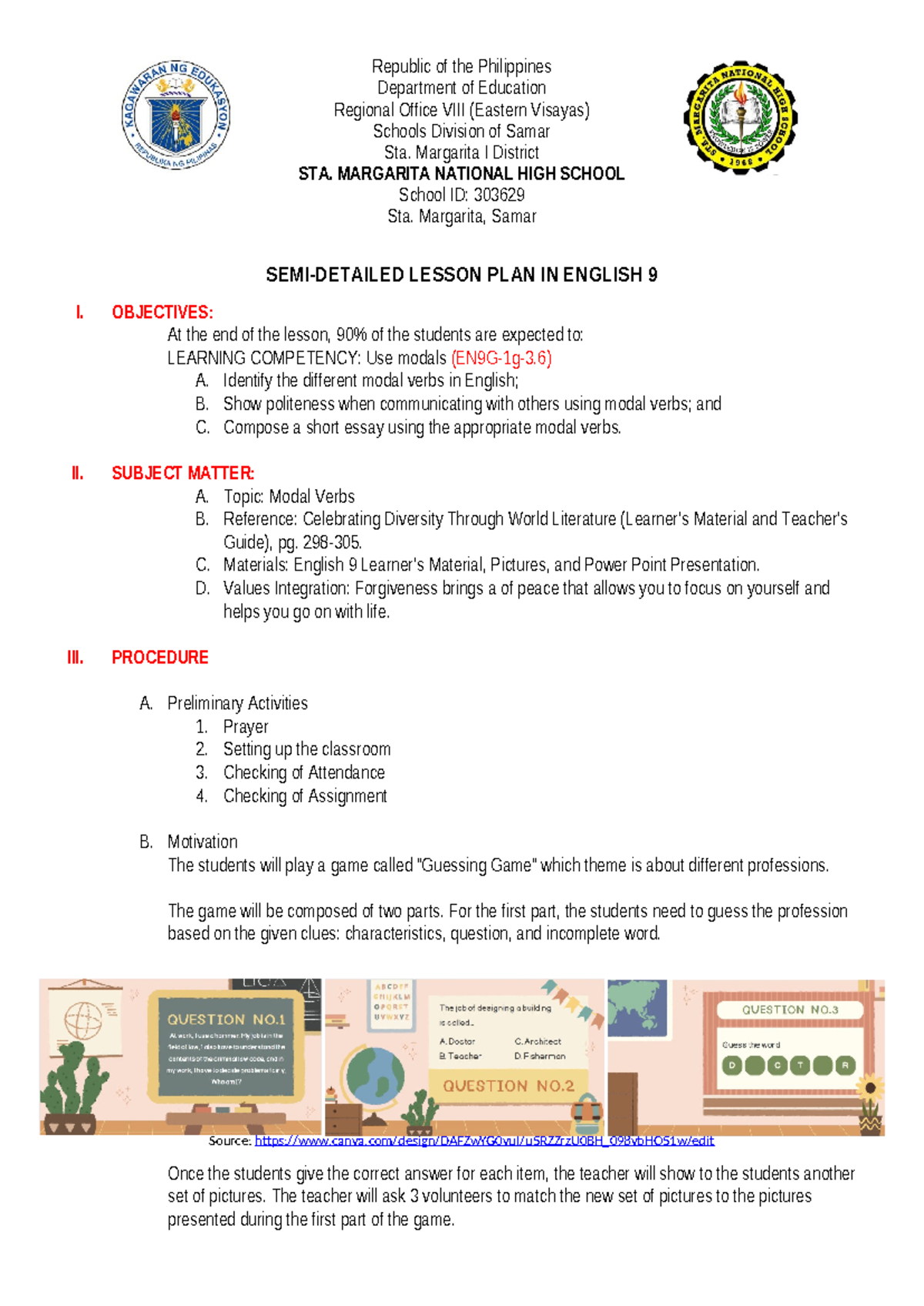 English 9 Lesson Plan: Modal Verbs in a VUCA World Analysis - Studocu