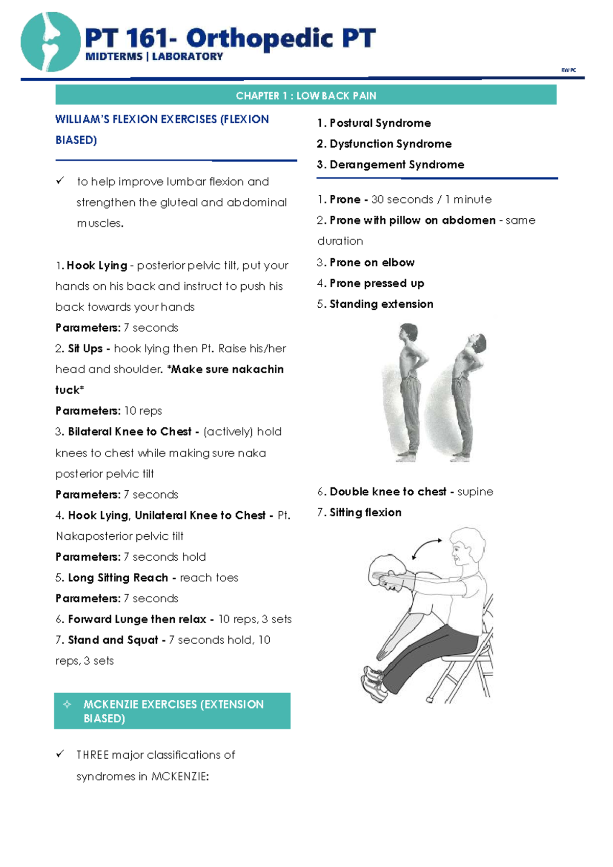 RWPC CHAPTER 1: Low Back Pain Flexion & McKenzie Exercises - Studocu