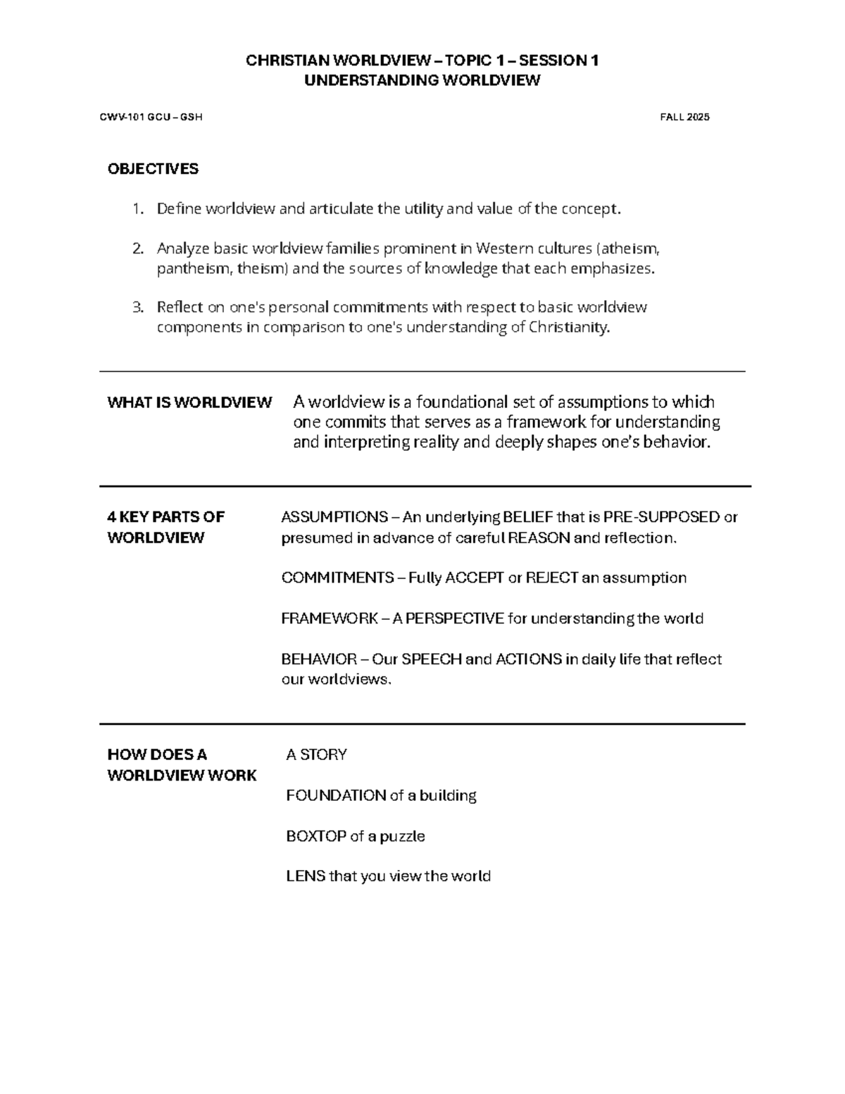 Understanding Worldview: A Study Guide for CWV-101 GCU Fall 2025 - Studocu