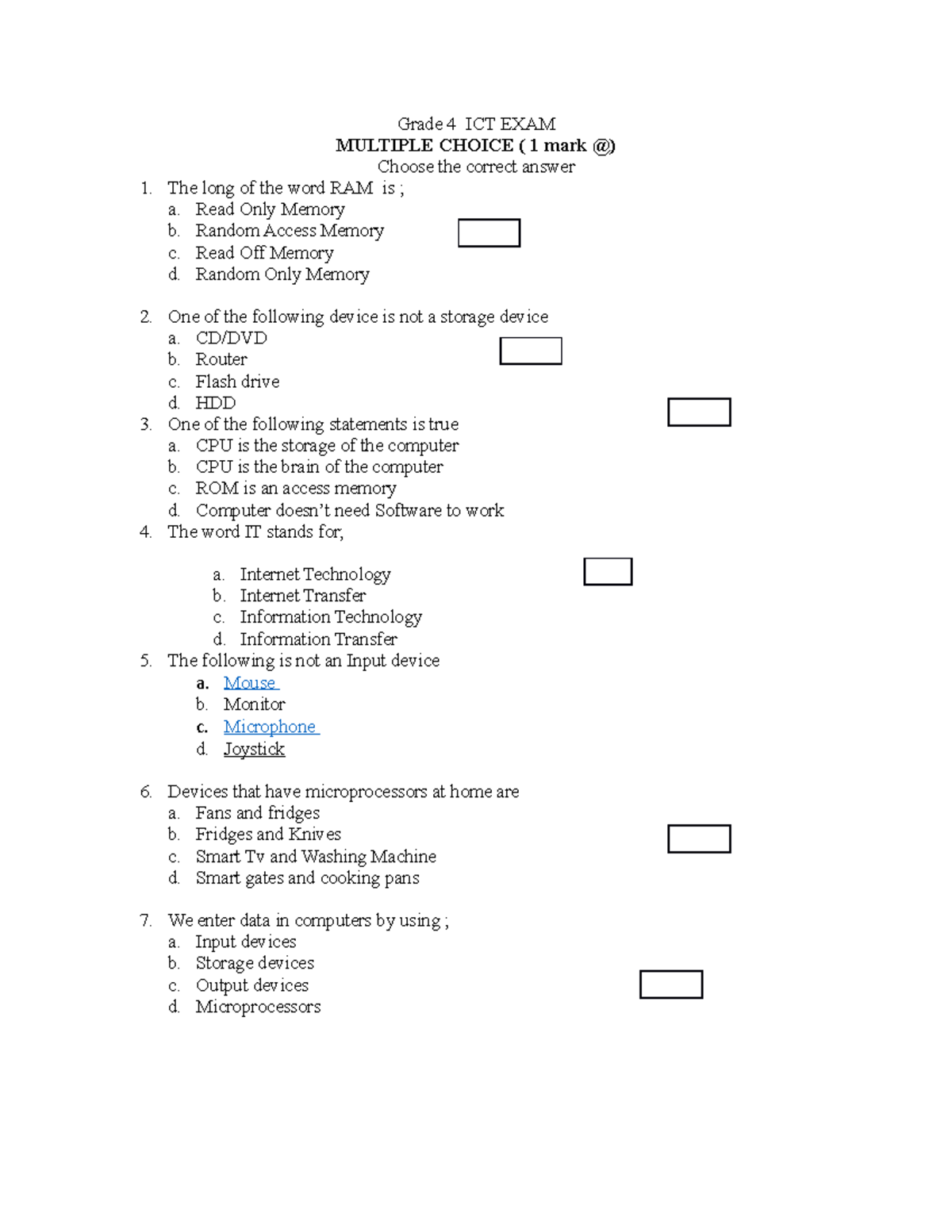 Grade 4 ICT Exam 2022 - Multiple Choice & Answer Key - Studocu