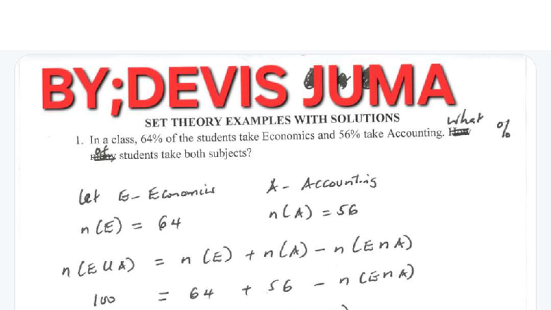 SET Theory Questions & Answers: JUMA Examples with Solutions - Studocu