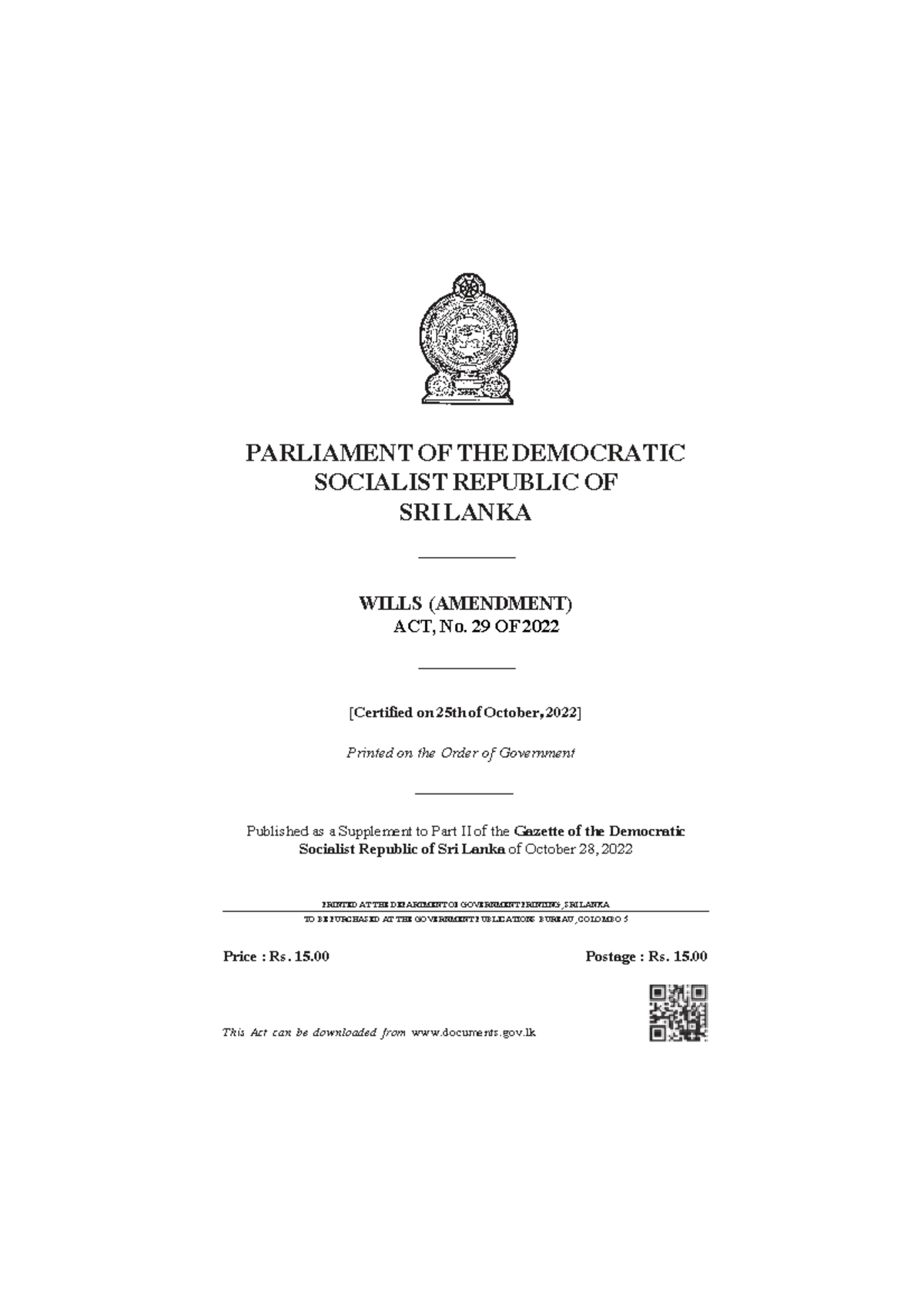 Wills (Amendment) Act, No. 29 of 2022 - Sri Lanka Legal Update - Studocu