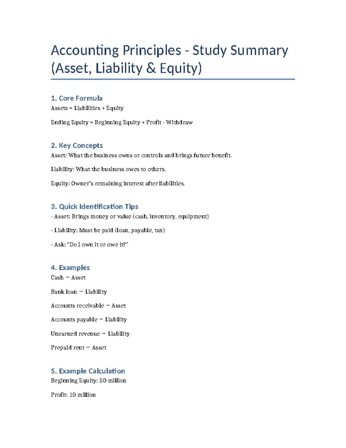 Accounting Principles Study Summary (Assets, Liabilities, Equity) - Studocu