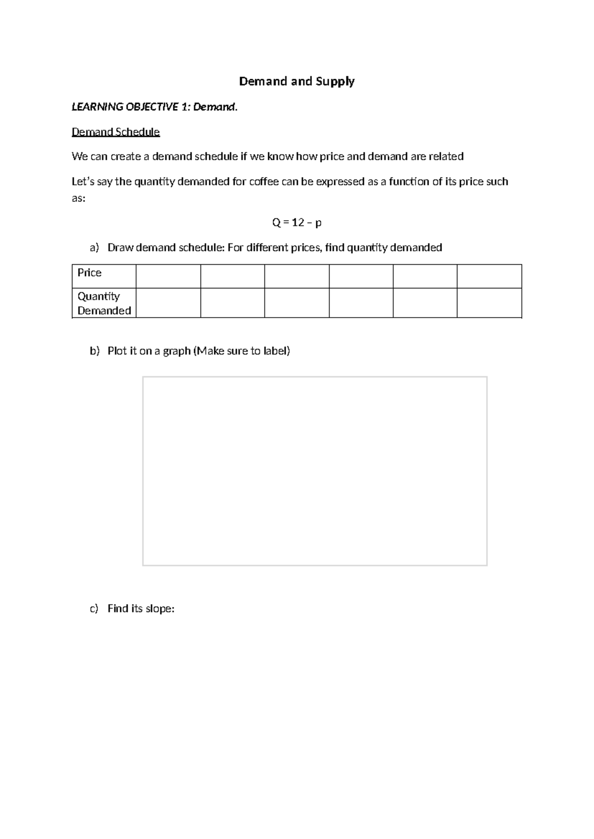 Handout 1 - Demand and Supply: Understanding Demand Schedules - Studocu