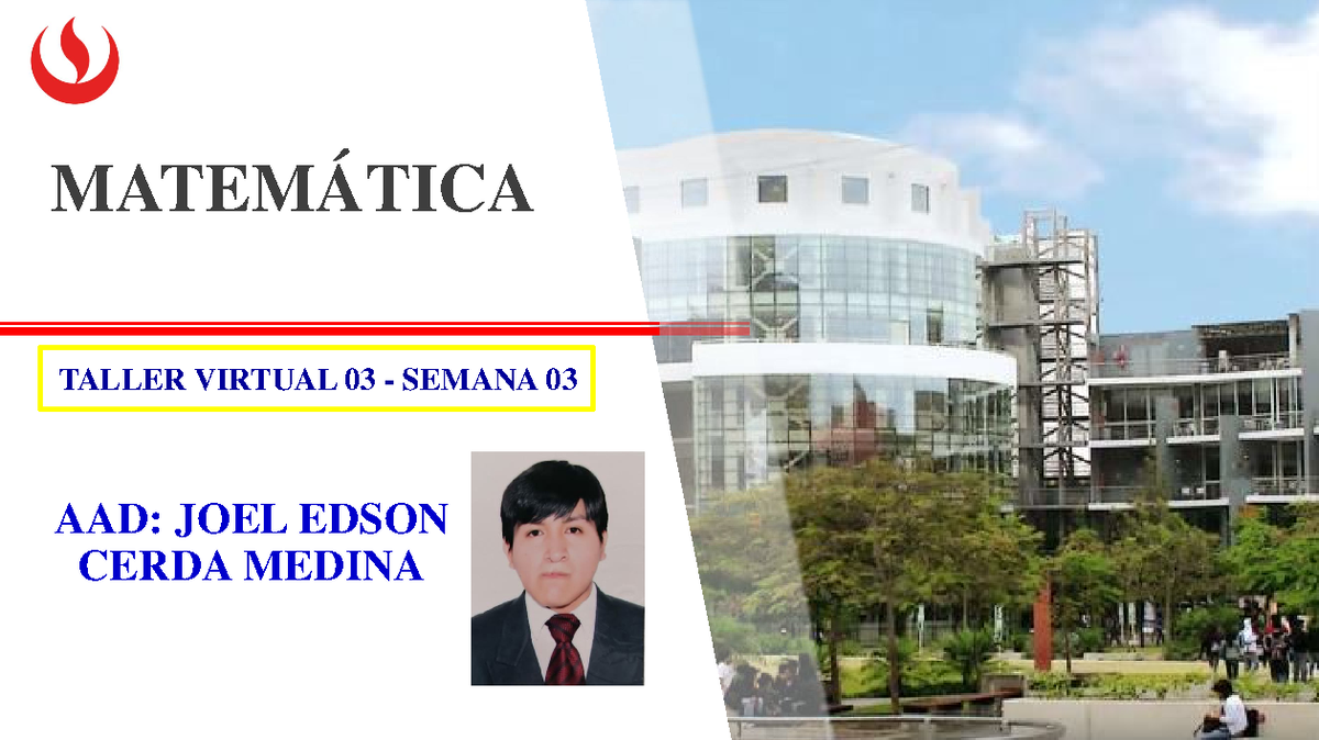 Taller 3 V14A Solucionario - MATEMÁTICA TALLER VIRTUAL 03 - SEMANA 03 ...