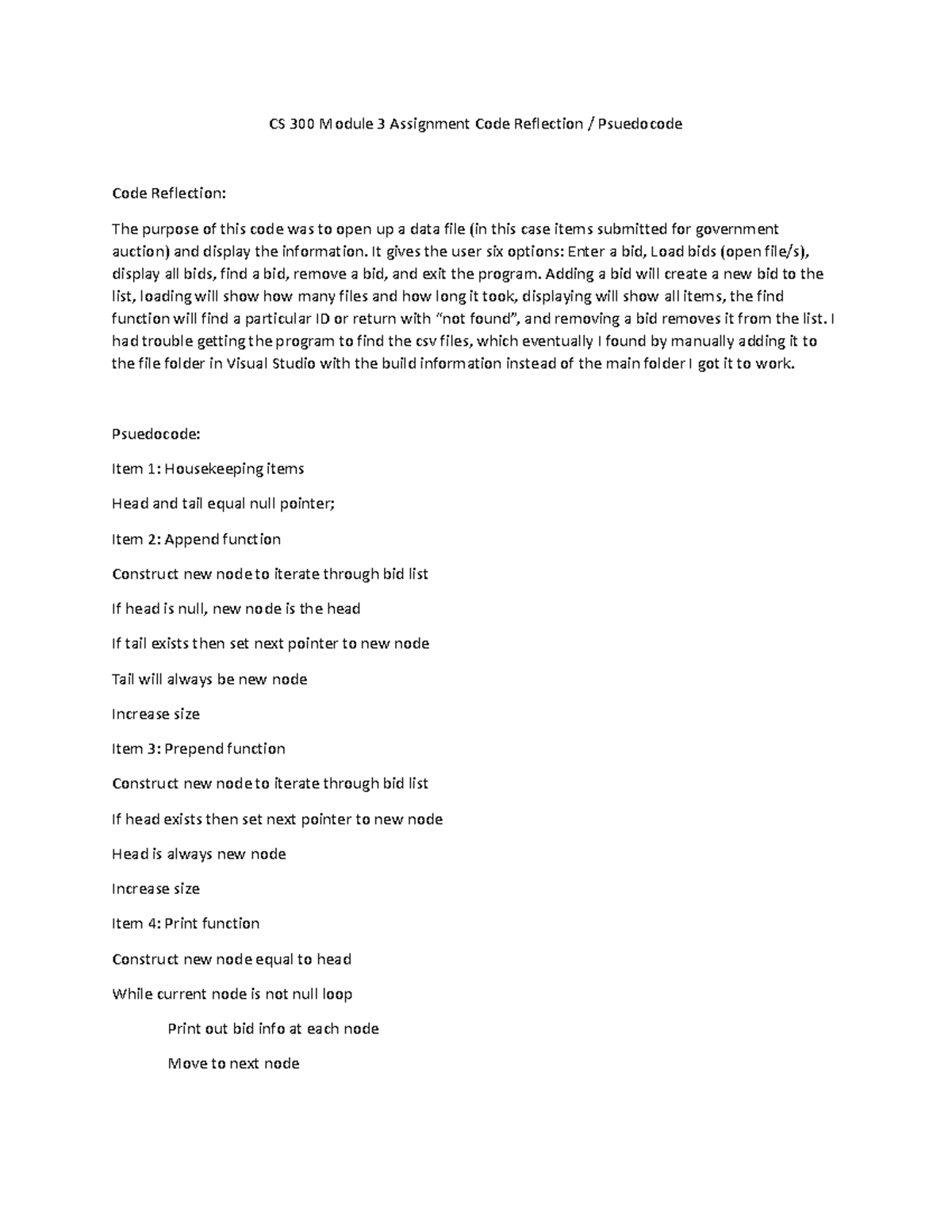 CS 300 Module 3 Code Reflection and Pseudocode Explanation - Studocu