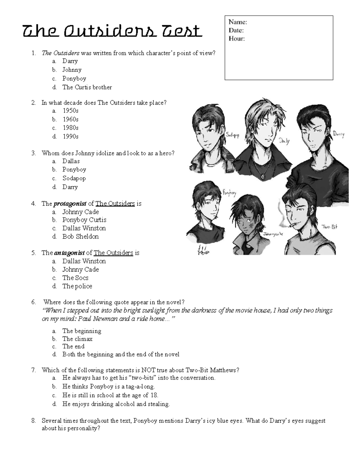 The Outsiders Test 1: Key Characters, Themes, and Conflicts - Studocu