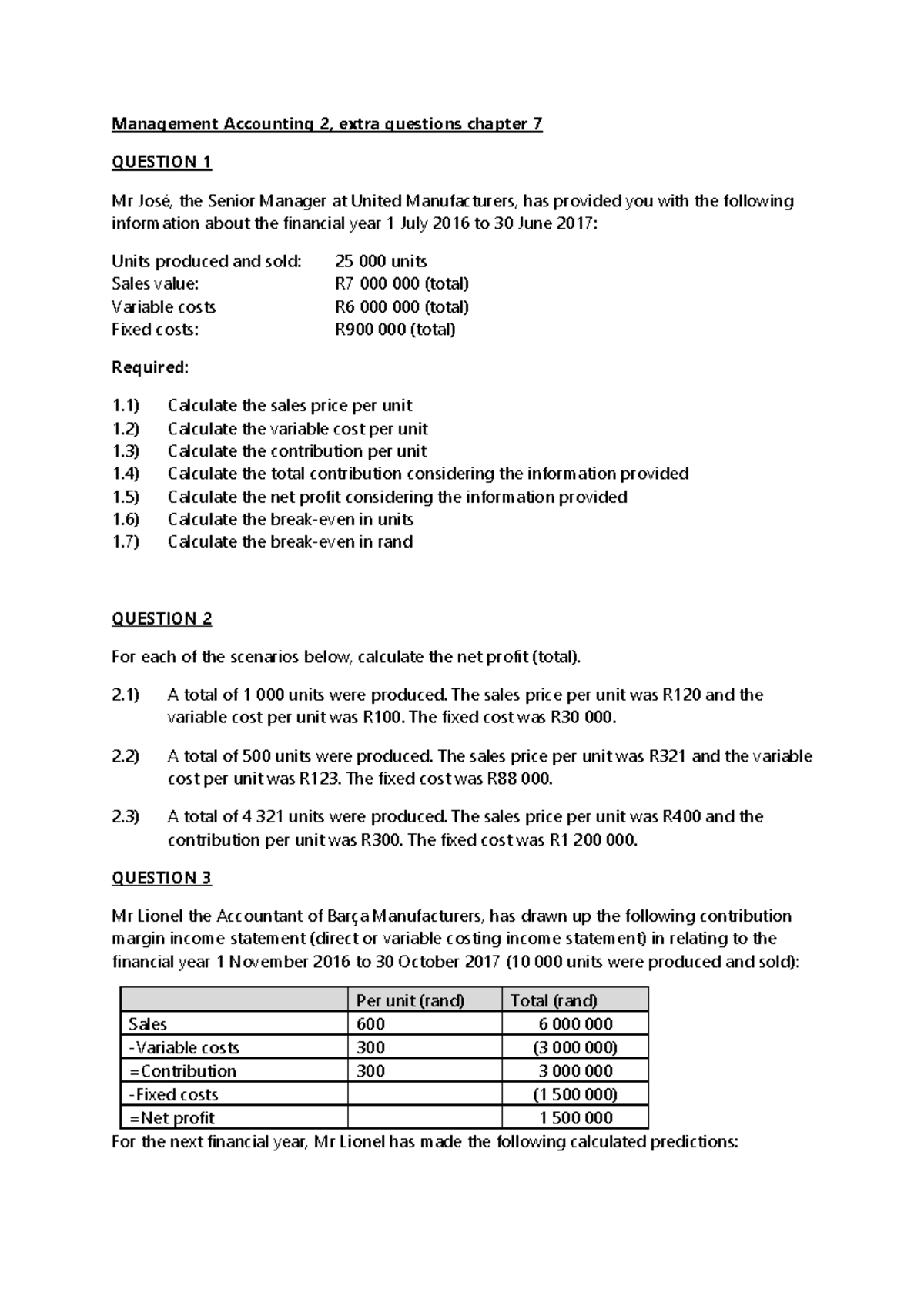 Management Accounting 2: Chapter 7 CVP Questions and Solutions - Studocu