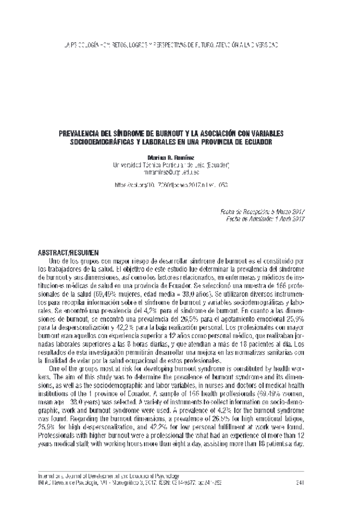 Prevalencia del Síndrome de Burnout y Variables Sociodemográficas en Ecuador - Studocu