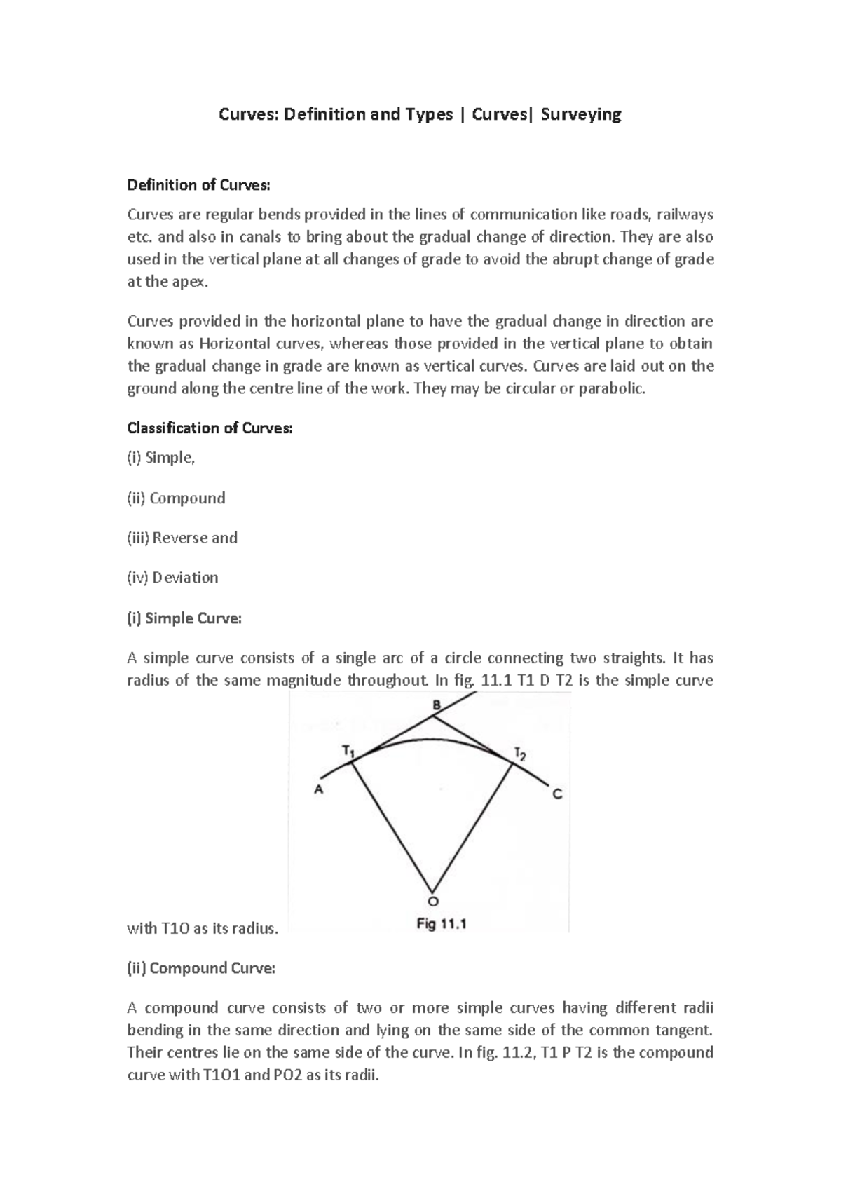 Surveying Curves: Definition, Types, and Setting Out Methods - Studocu
