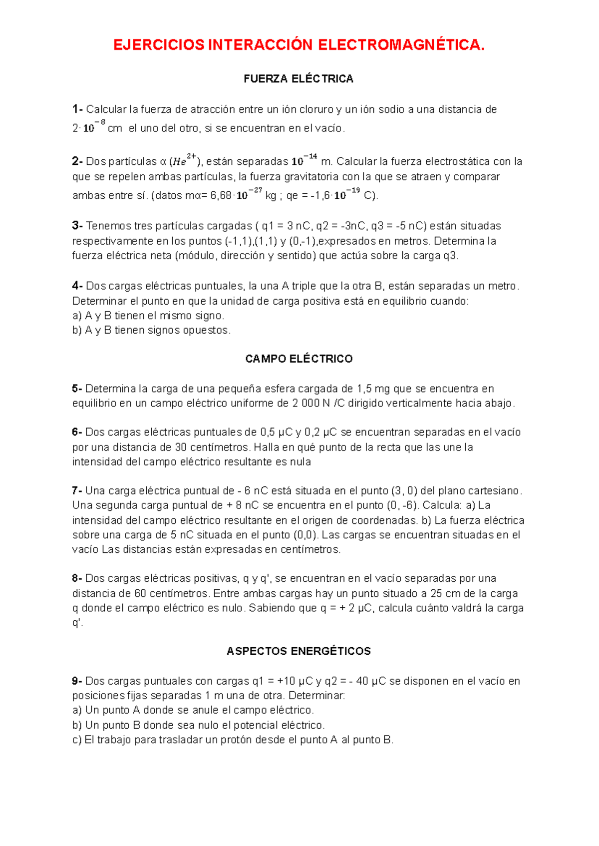 Ejercicios de Interacción Electromagnética - Fís. 101 Final Exam - Studocu
