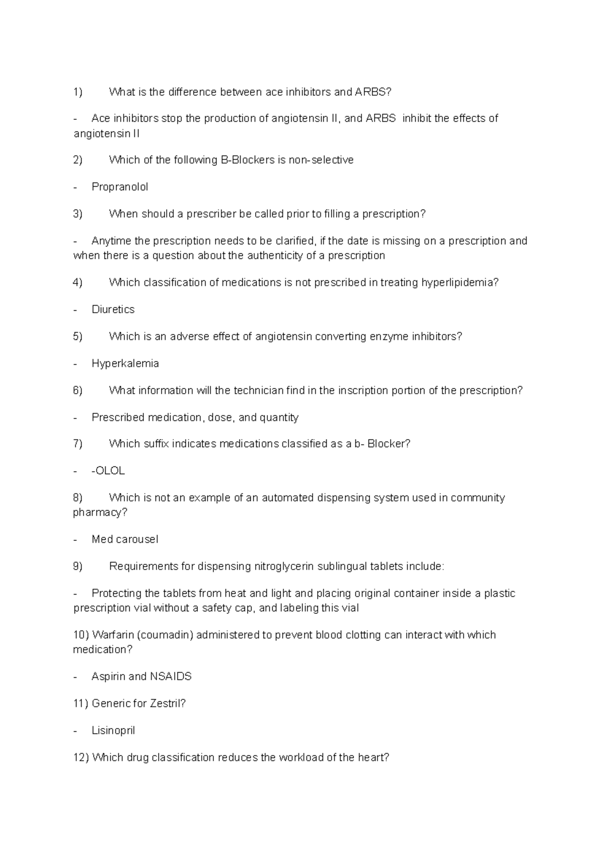 Pharmacy Quiz: Cardiovascular Medications and Treatment Guidelines ...