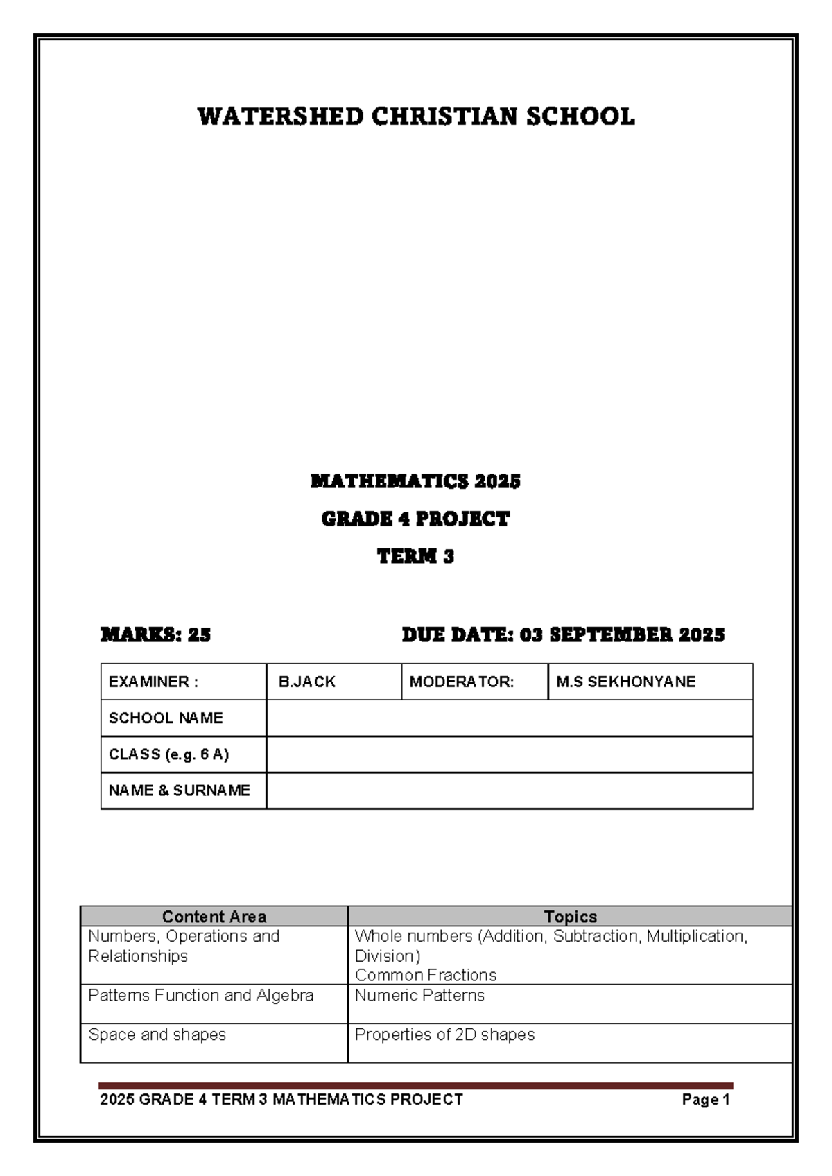 Grade 4 Mathematics Project Term 3 2025 - Final Draft - Studocu