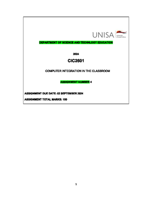 Cic assignment 3 unisa - PART: 1 1. The infrastructure and components ...