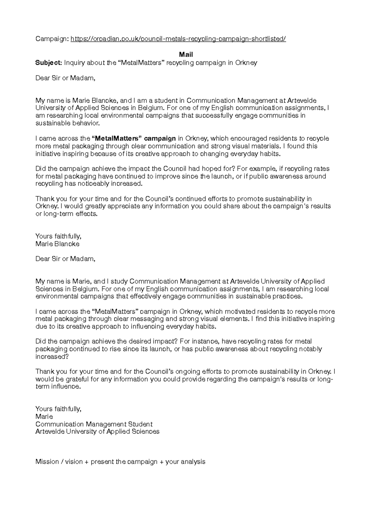 Inquiry on Orkney's Recycling Campaign - Communication Management - Studocu