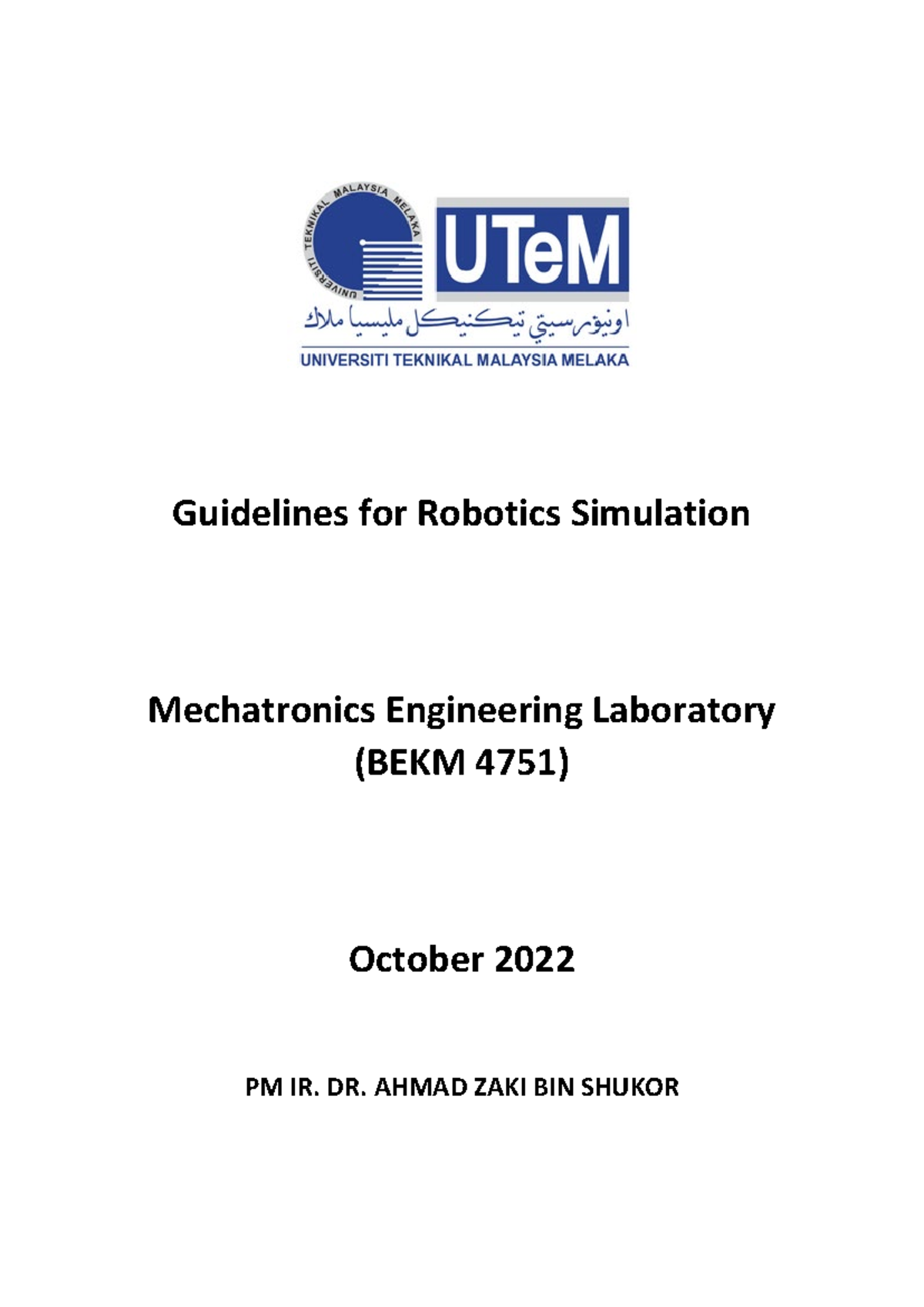 Lab Manual for Module 2 Robotics (Guideline for Robotic Simulation ...