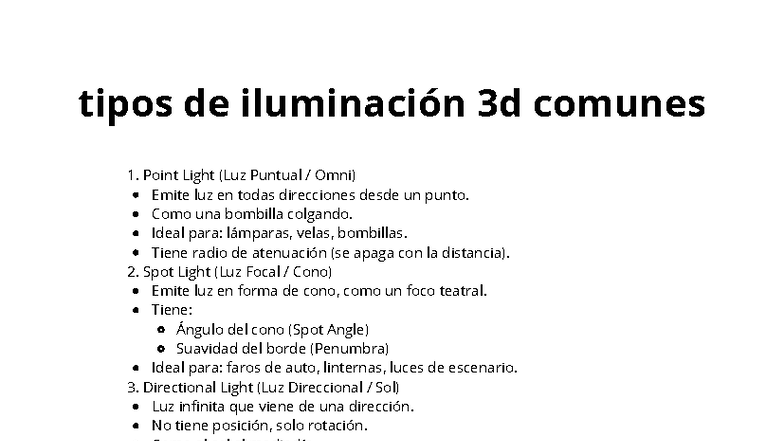Tipos de Iluminación 3D Comunes: Guía Completa - Studocu