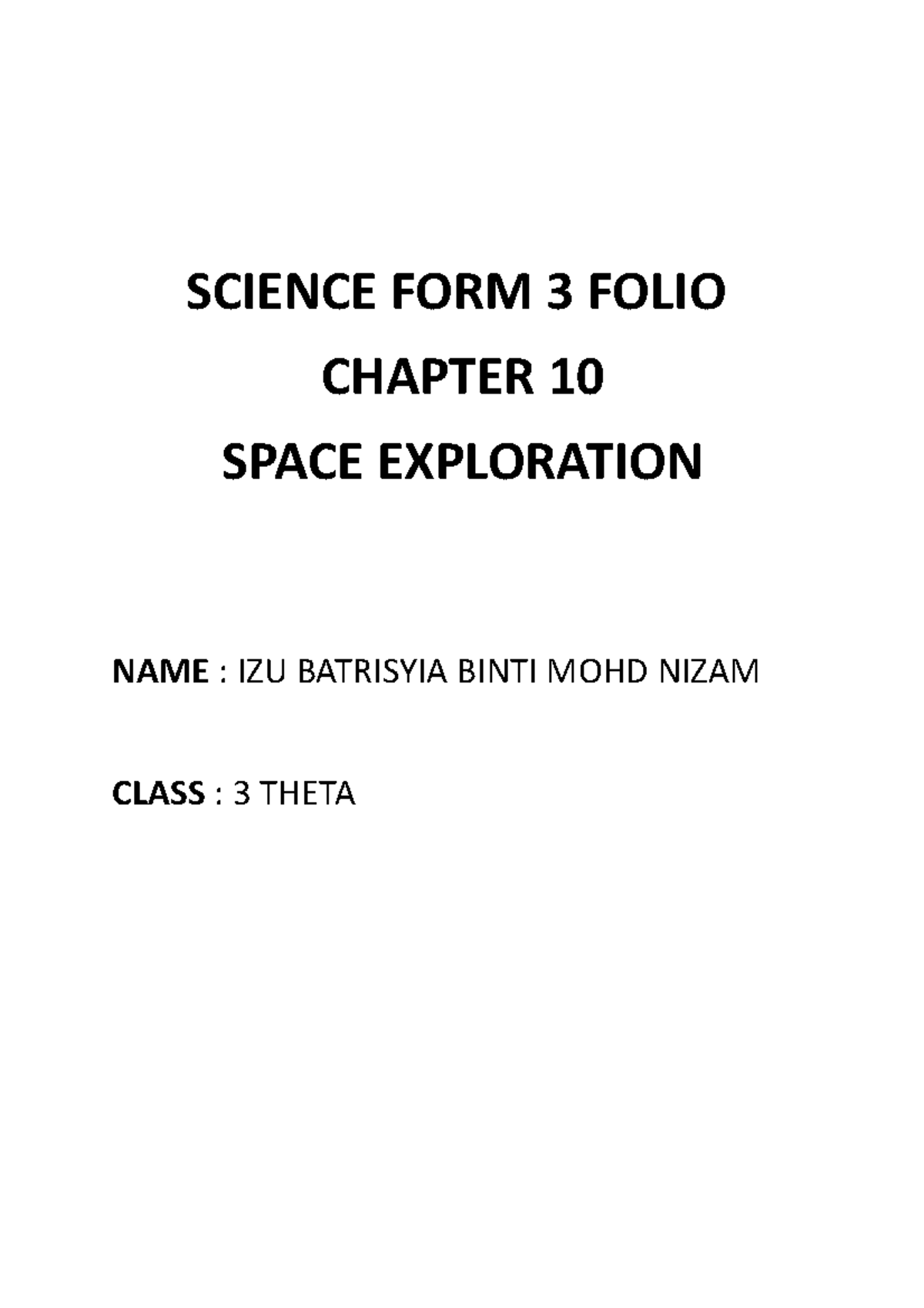 Science Form 3 Folio: Chapter 10 - Space Exploration Notes - Studocu