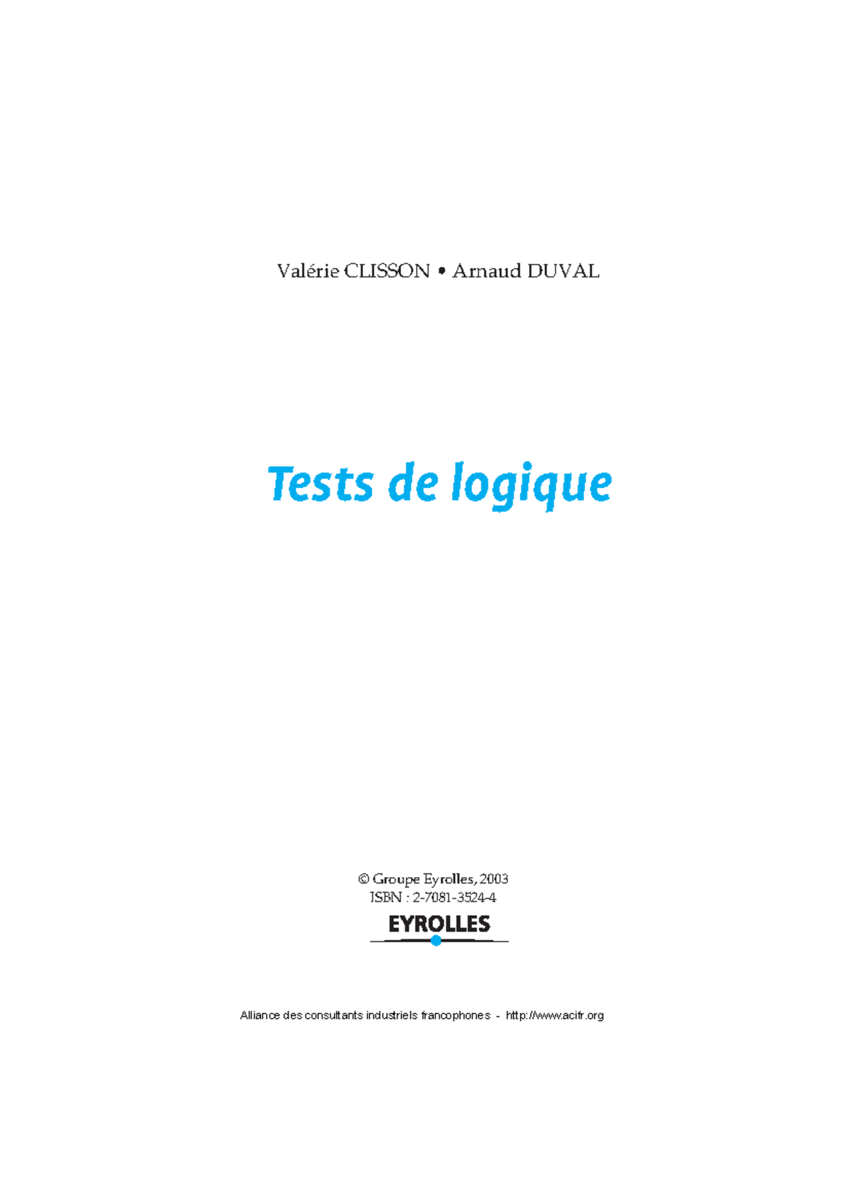 Tests de Logique et Solutions PDF 2018 - Groupe Eyrolles - Studocu