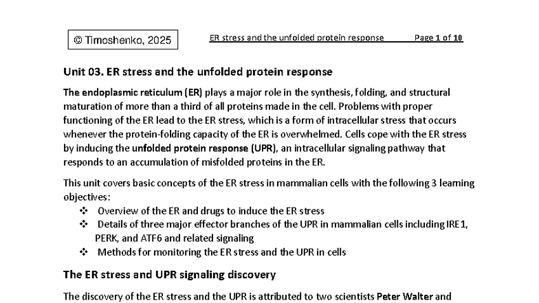 Unit 03: ER Stress & Unfolded Protein Response F2025 Notes - Studocu