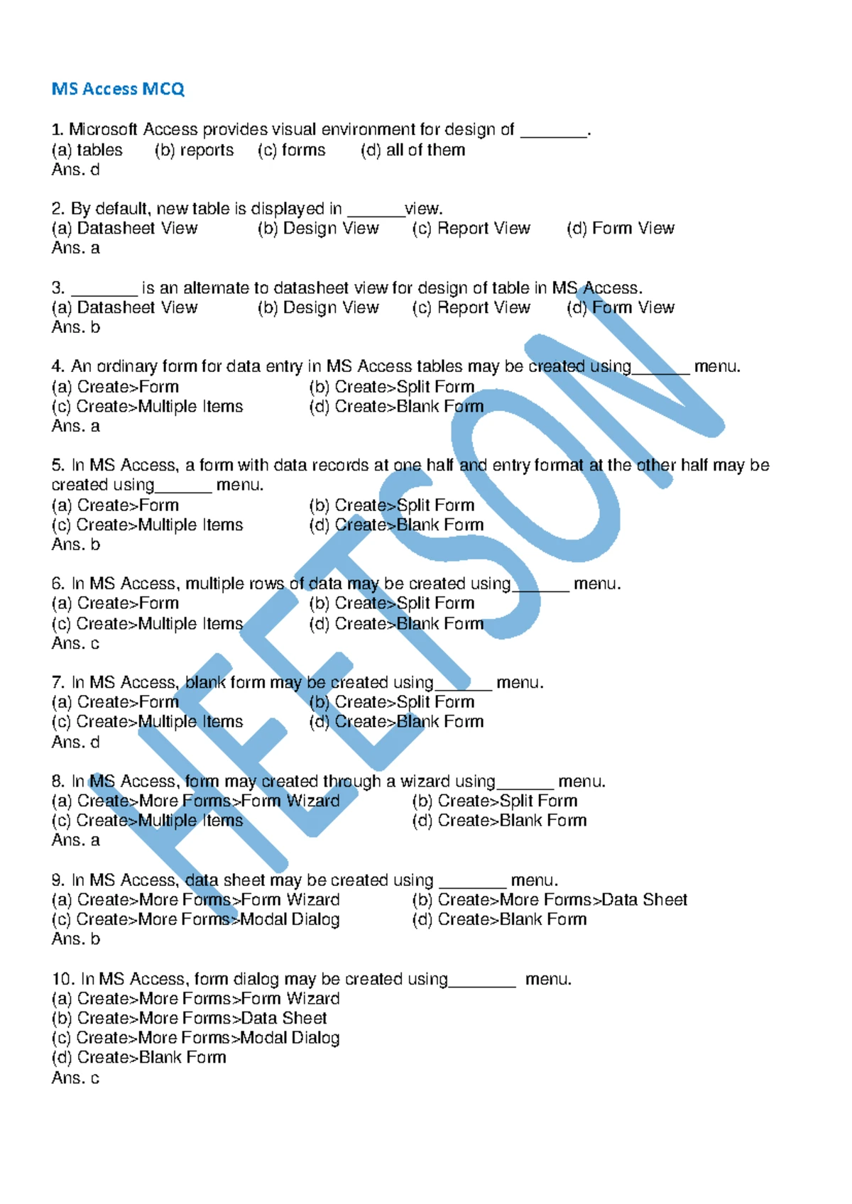 ITI COPA TO Previous Year MCQs - Comprehensive Question Bank PDF - Studocu