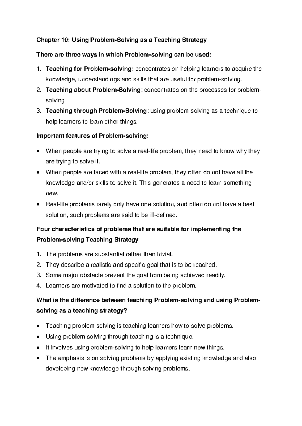 Chapter 10: Problem-Solving as a Teaching Strategy Explained - Studocu