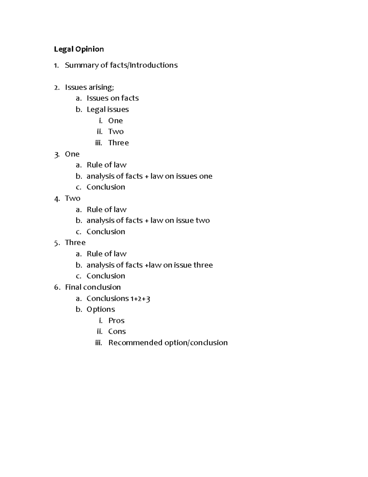Legal Opinion & Case Brief Outline: Key Issues & Conclusions - Studocu