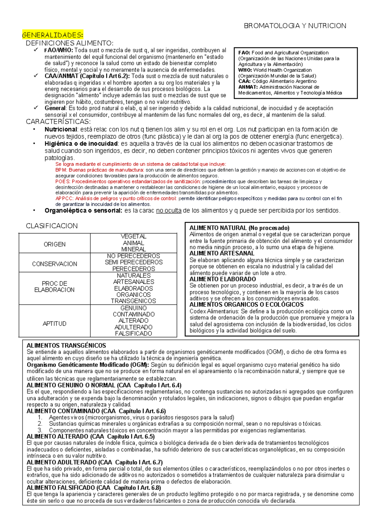 Bromato Resumen GEN, NUT, PROT Y HDC - GENERALIDADES: DEFINICIONES ...