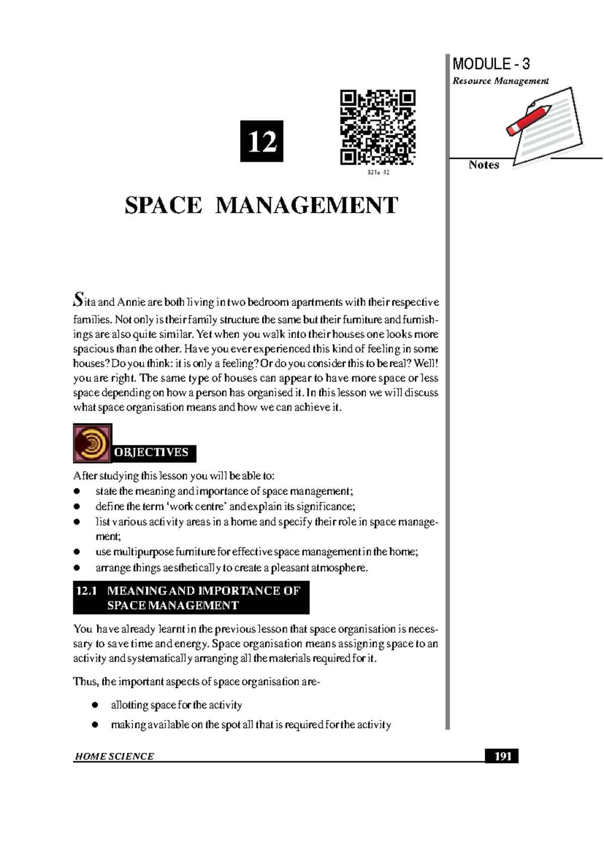 Home Science Module 3: Space Management Notes - Studocu