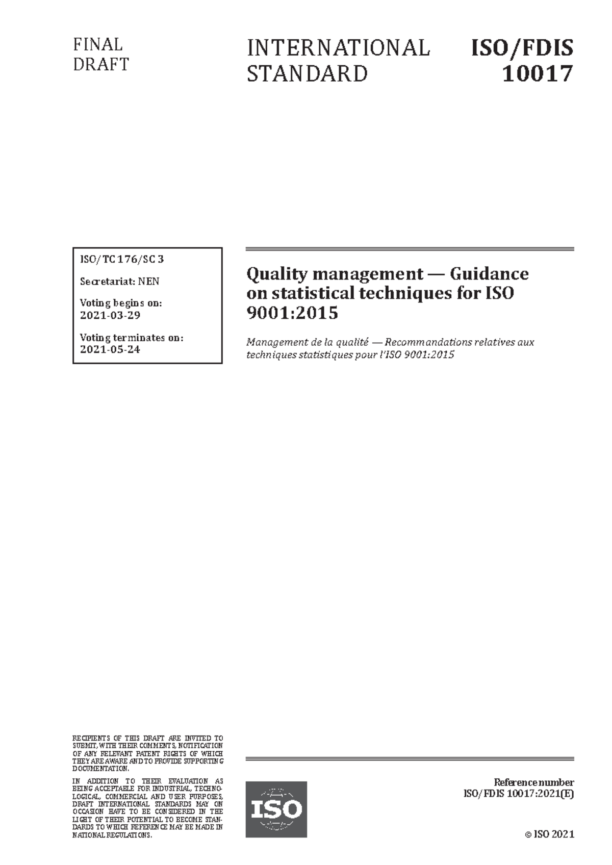 ISO 10017:2021 - Guidance on Statistical Techniques in Quality ...