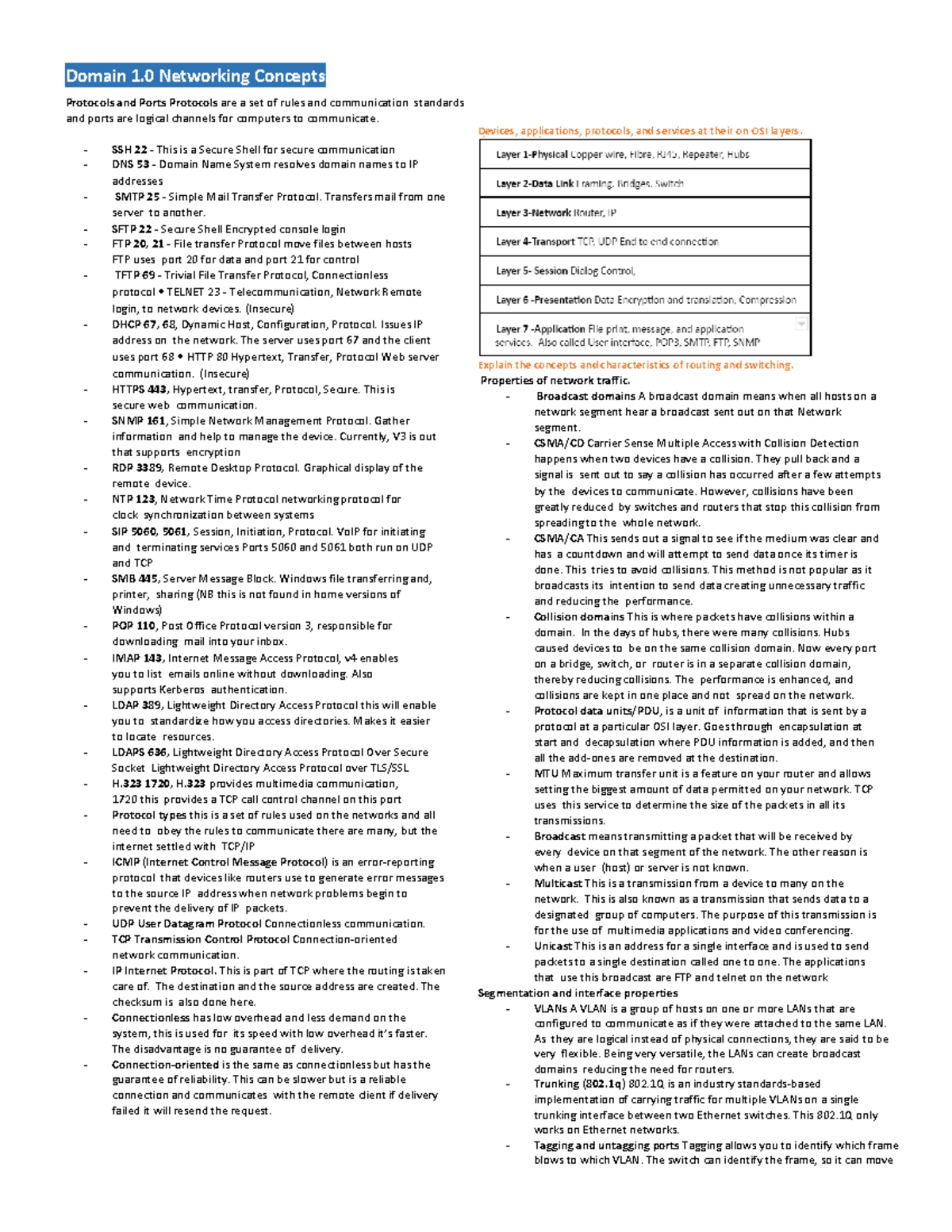 N10-008 - Cram sheet (1)-merged - Domain 1 Networking Concepts ...