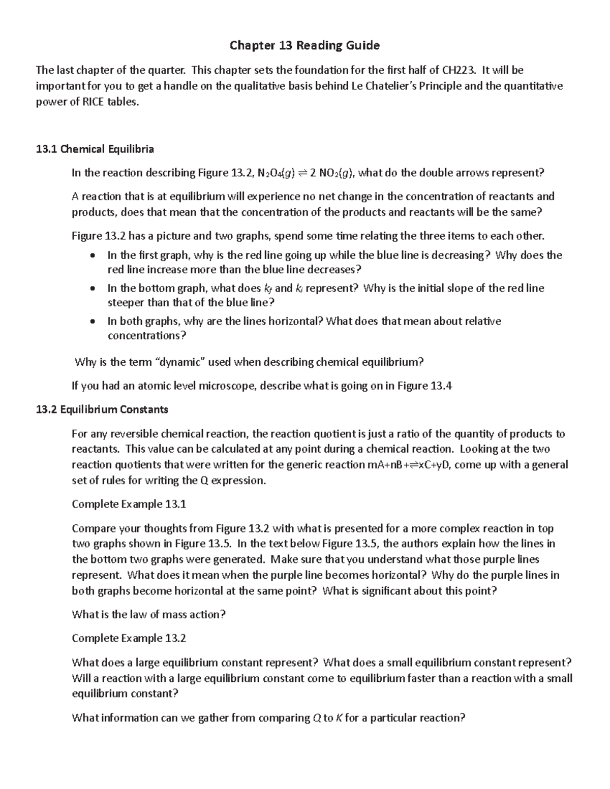 Chapter 13 Equilibrium Concepts & RICE Table Applications (CH223) - Studocu