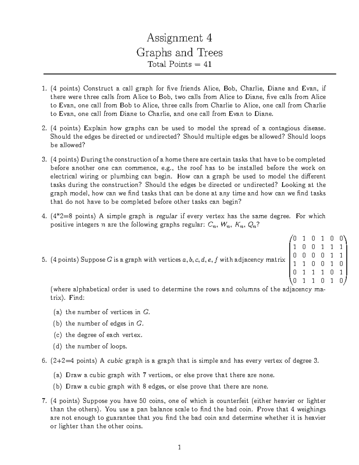 Graphs and Trees Assignment 4 - Course Code: CS101 - Studocu