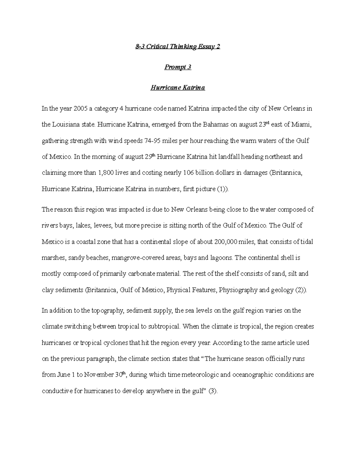 8-3 Critical Thinking Essay 2: Analyzing Hurricane Katrina's Impact ...