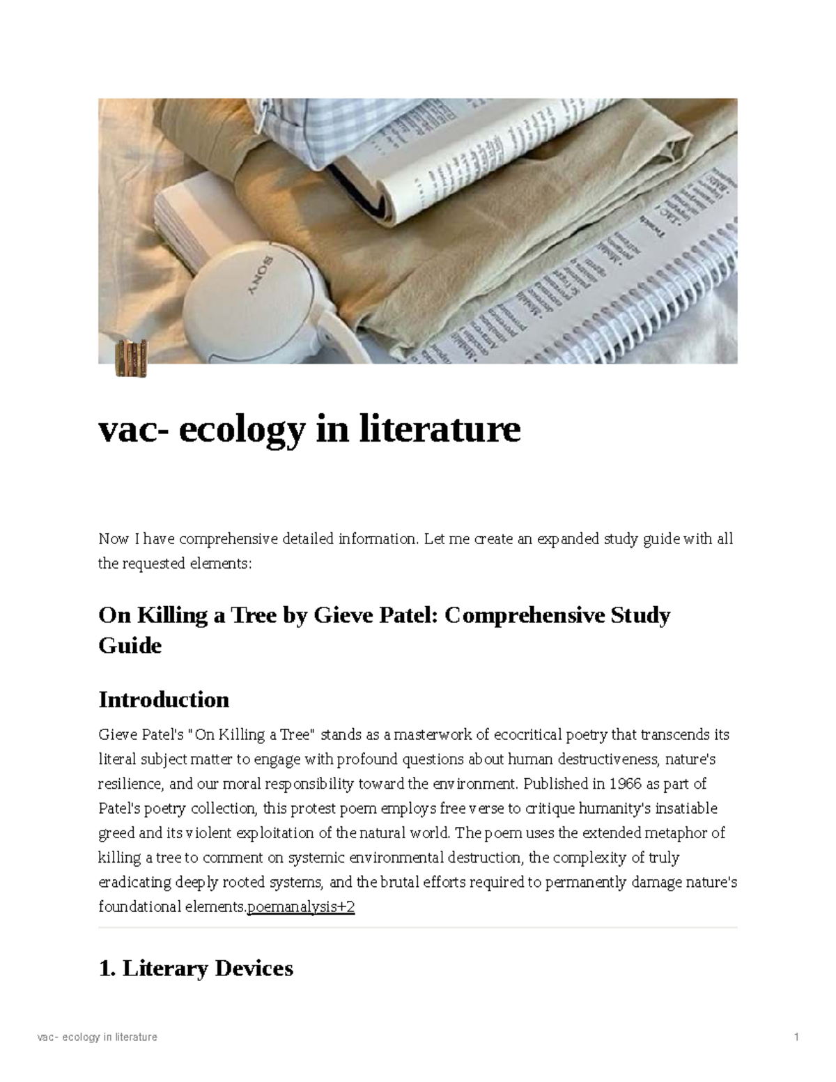 Ecology in Literature: Comprehensive Study Guide on "On Killing a Tree ...