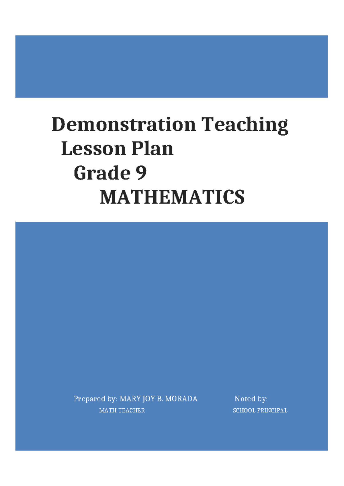 Grade 9 Mathematics Lesson Plan: Trigonometric Ratios (4th Quarter ...