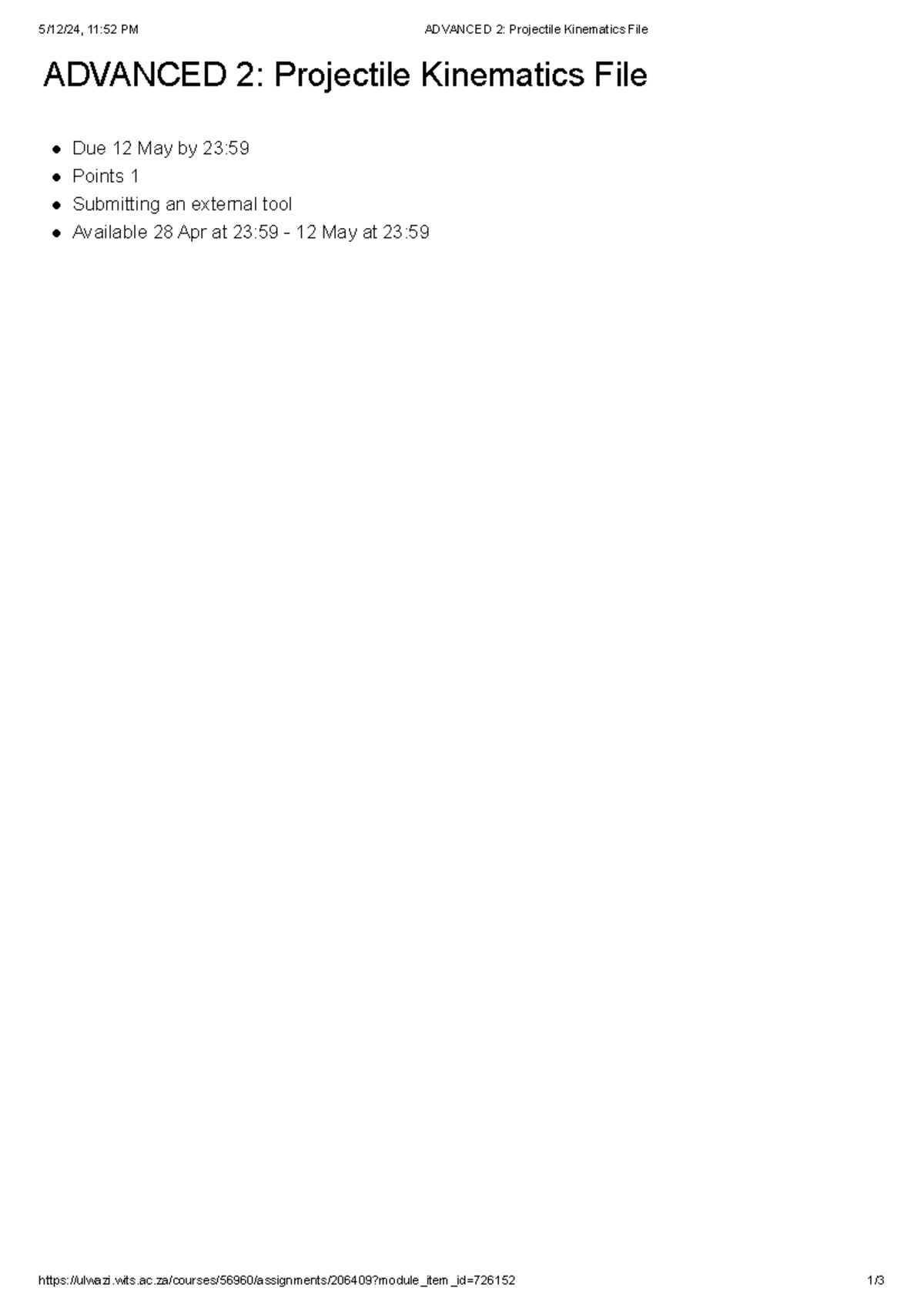 Advanced 2 Projectile Kinematics File - ADVANCED 2: Projectile ...