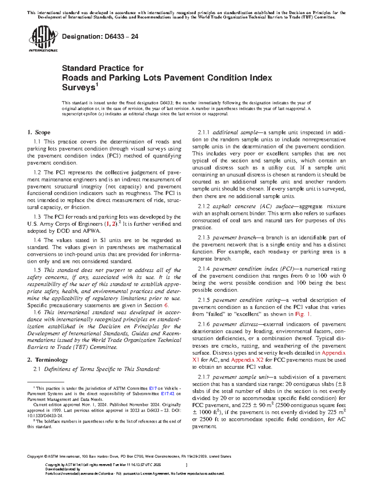 Standard Practice for Pavement Condition Index Surveys (D6433-24) - Studocu