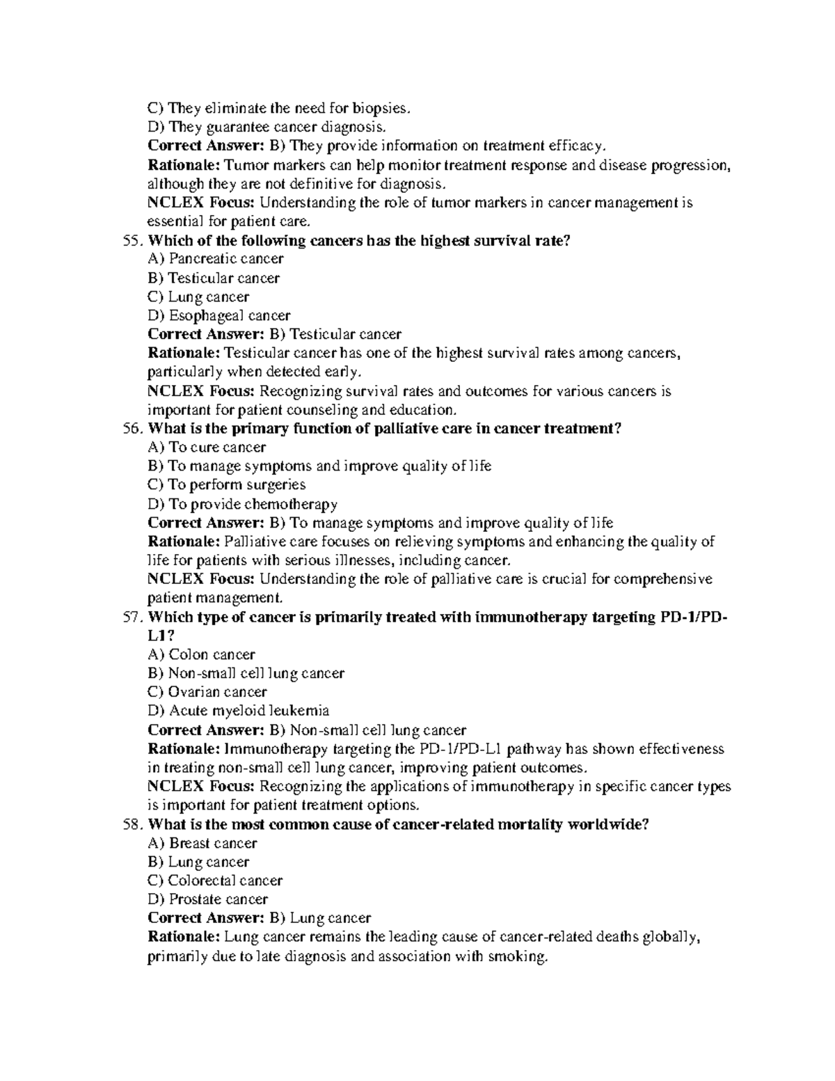 Genetics Test Bank: Key Concepts & Cancer Management Insights - Studocu