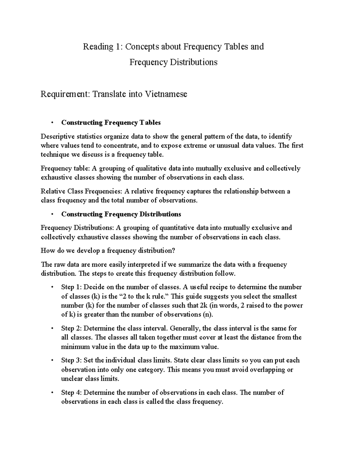 Reading 1: Constructing Frequency Tables & Distributions - Studocu