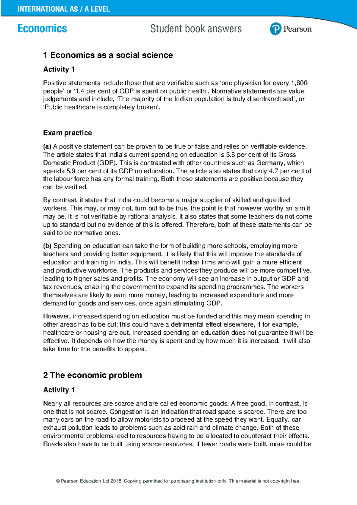 IAS Economics Unit 1 Student Book Answers and Exam Practice Guide - Studocu