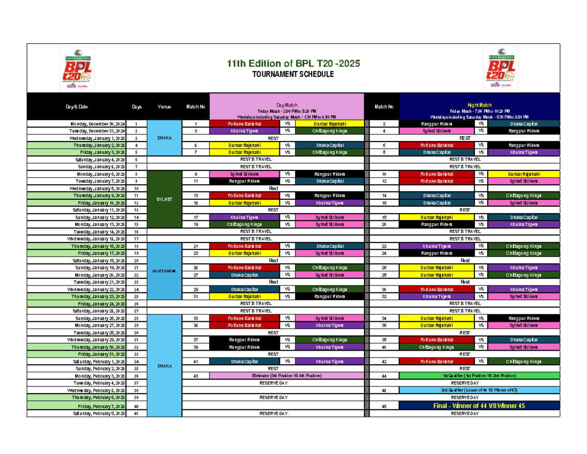 Final Fixture BPL T20 2025 11th Edition 20241112195642 - Day & Date ...