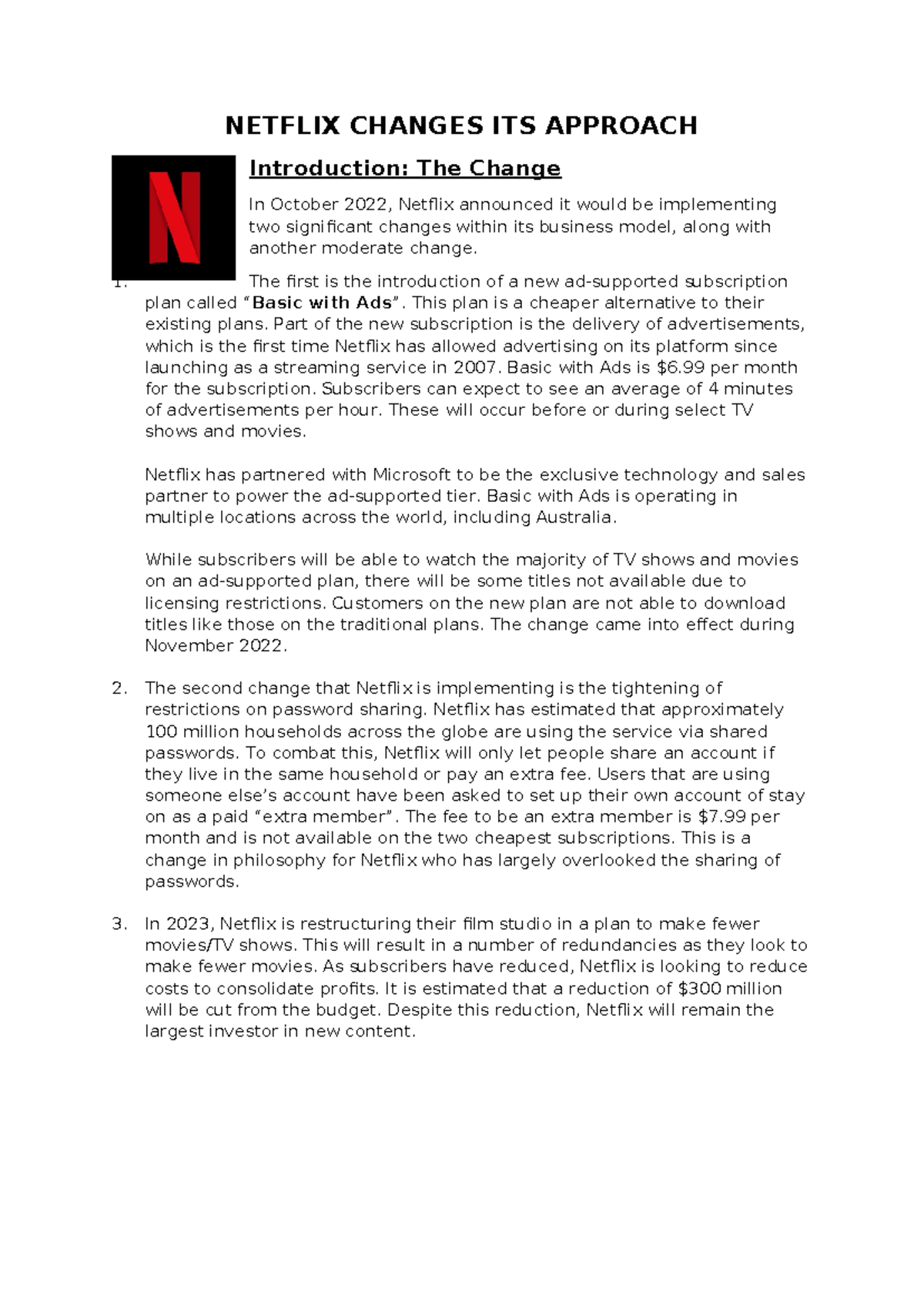 2024 Unit 4 AOS1 - Netflix Case Study - NETFLIX CHANGES ITS APPROACH ...